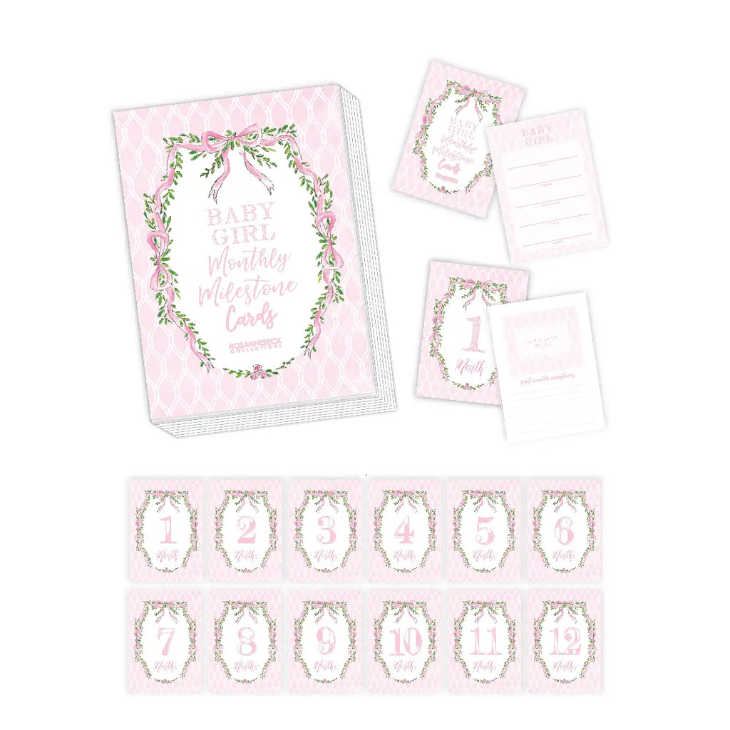 Baby Girl Pink Trellis Floral Monthly Milestone Card Set – Frill ...